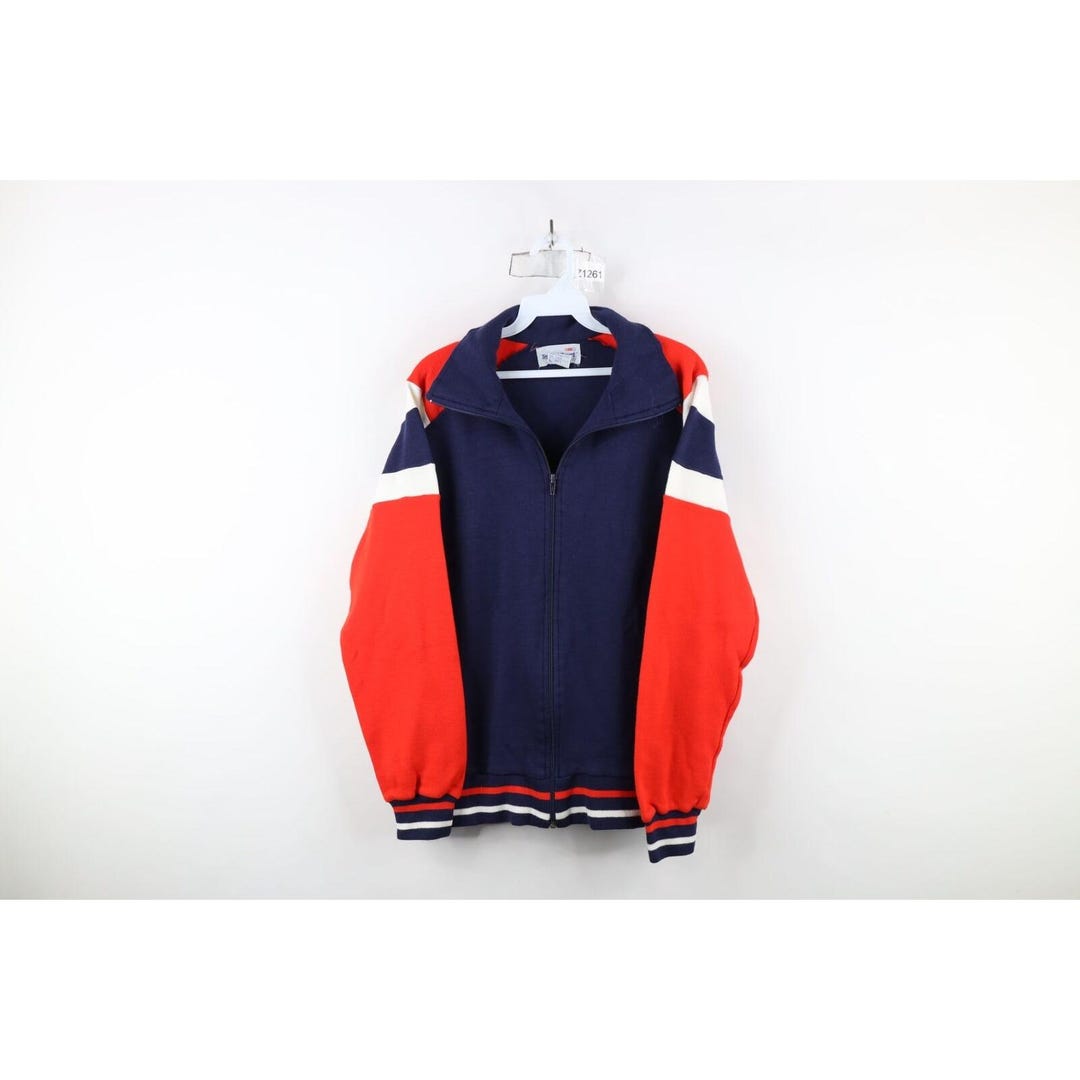 70s Streetwear Mens Large Color Block Striped Full Zip Warm up Track ...