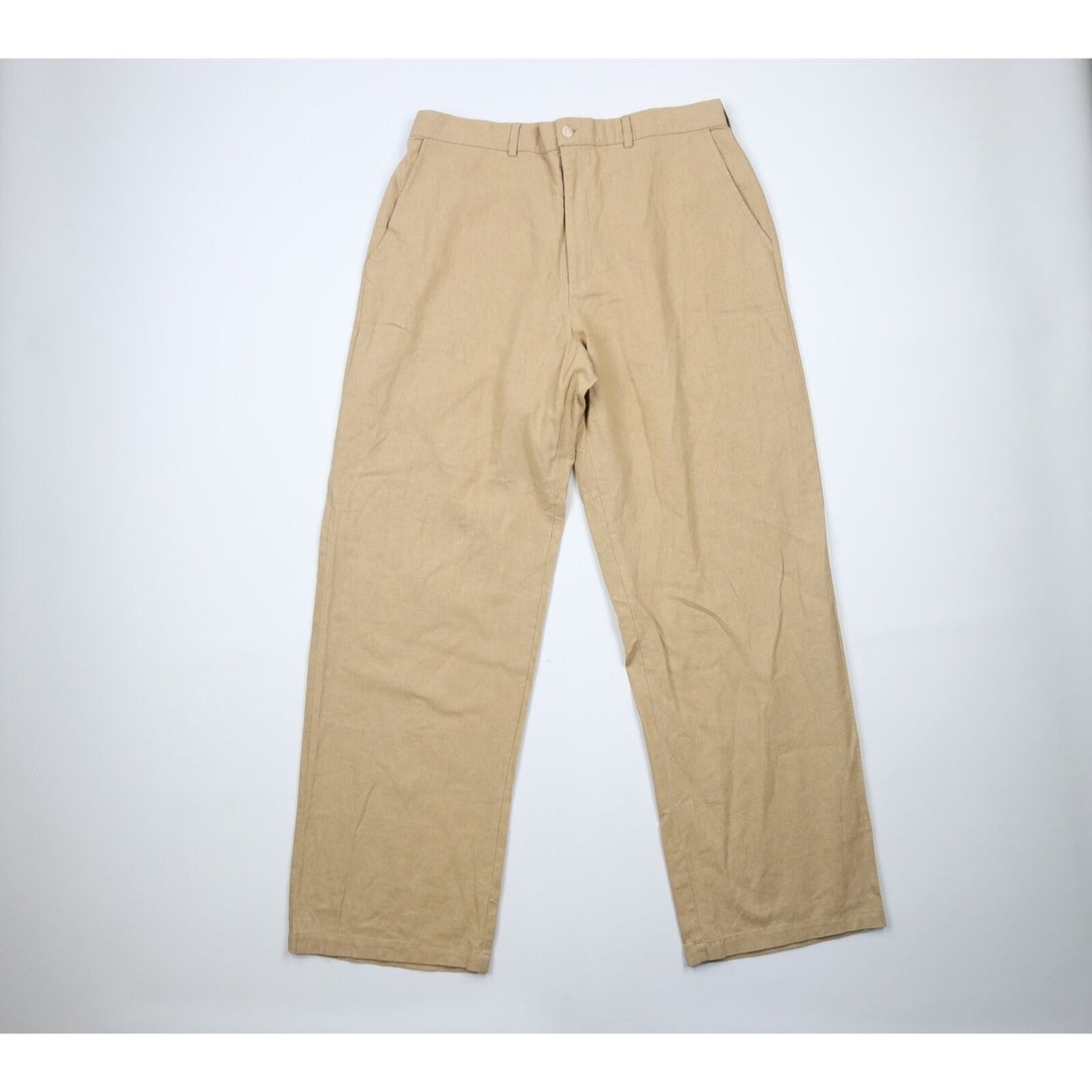 90s Streetwear Mens XL Linen Knit Wide Leg Chinos Pants Trousers Beige, Vintage Linen Chino ...