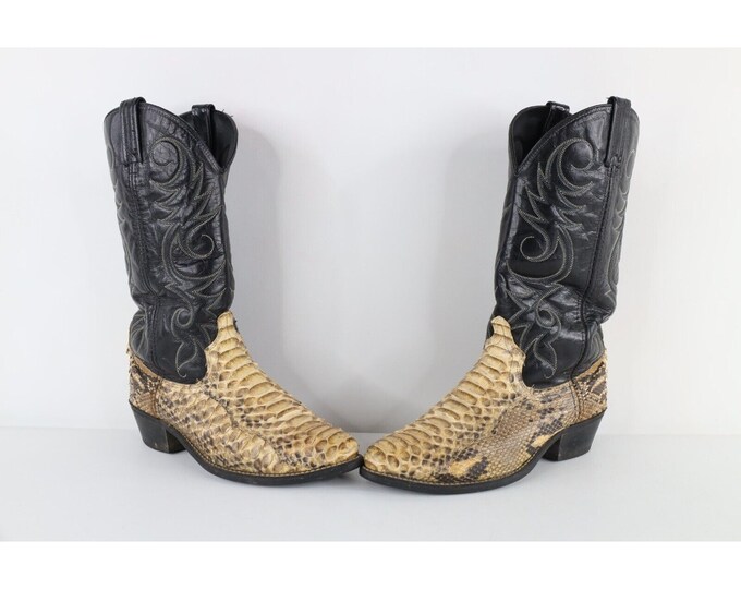 90s Acme Mens Size 8.5 EW Python Snakeskin Leather Cowboy Boots Black ...