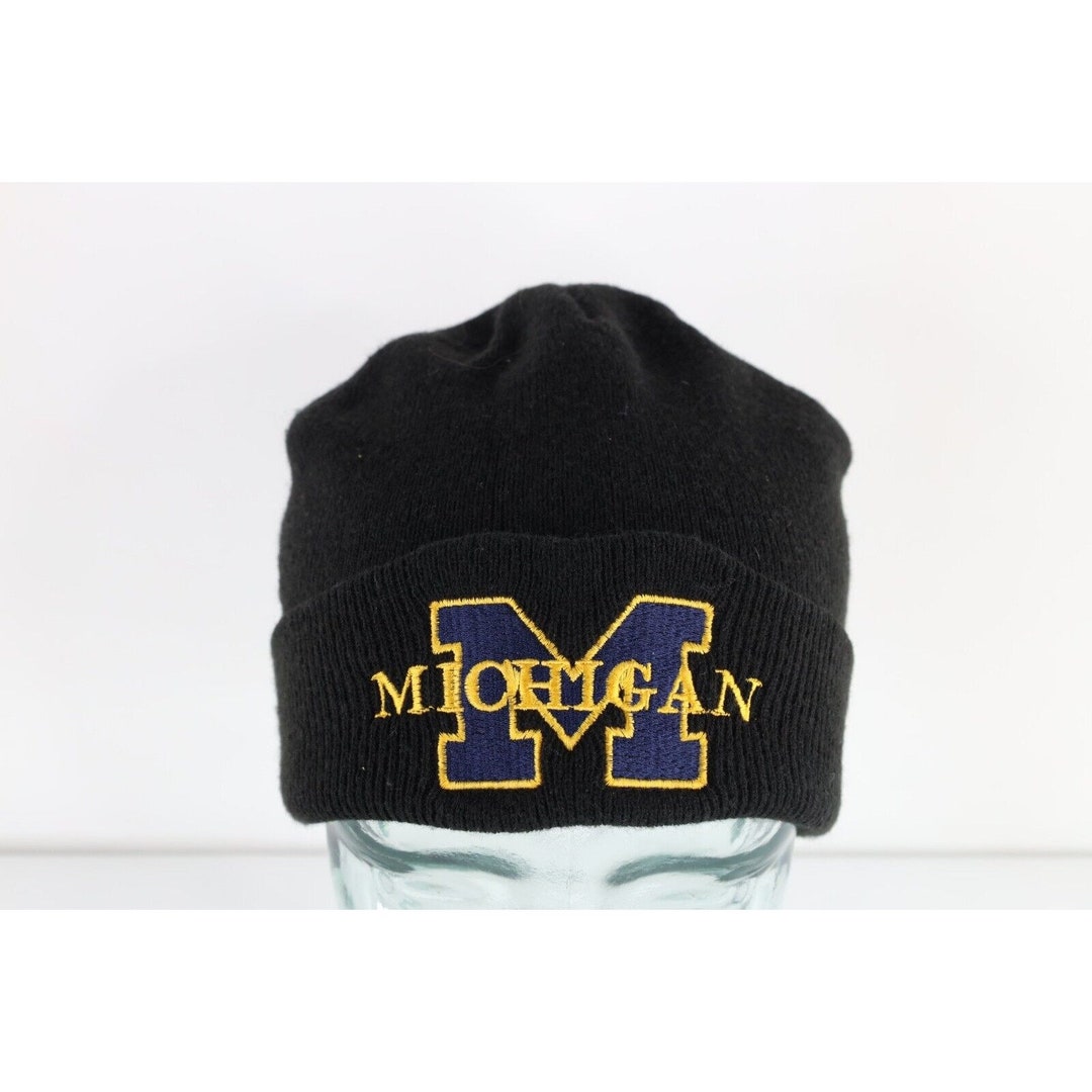 90s Spell Out University of Michigan Knit Winter Beanie Hat Cap Black ...