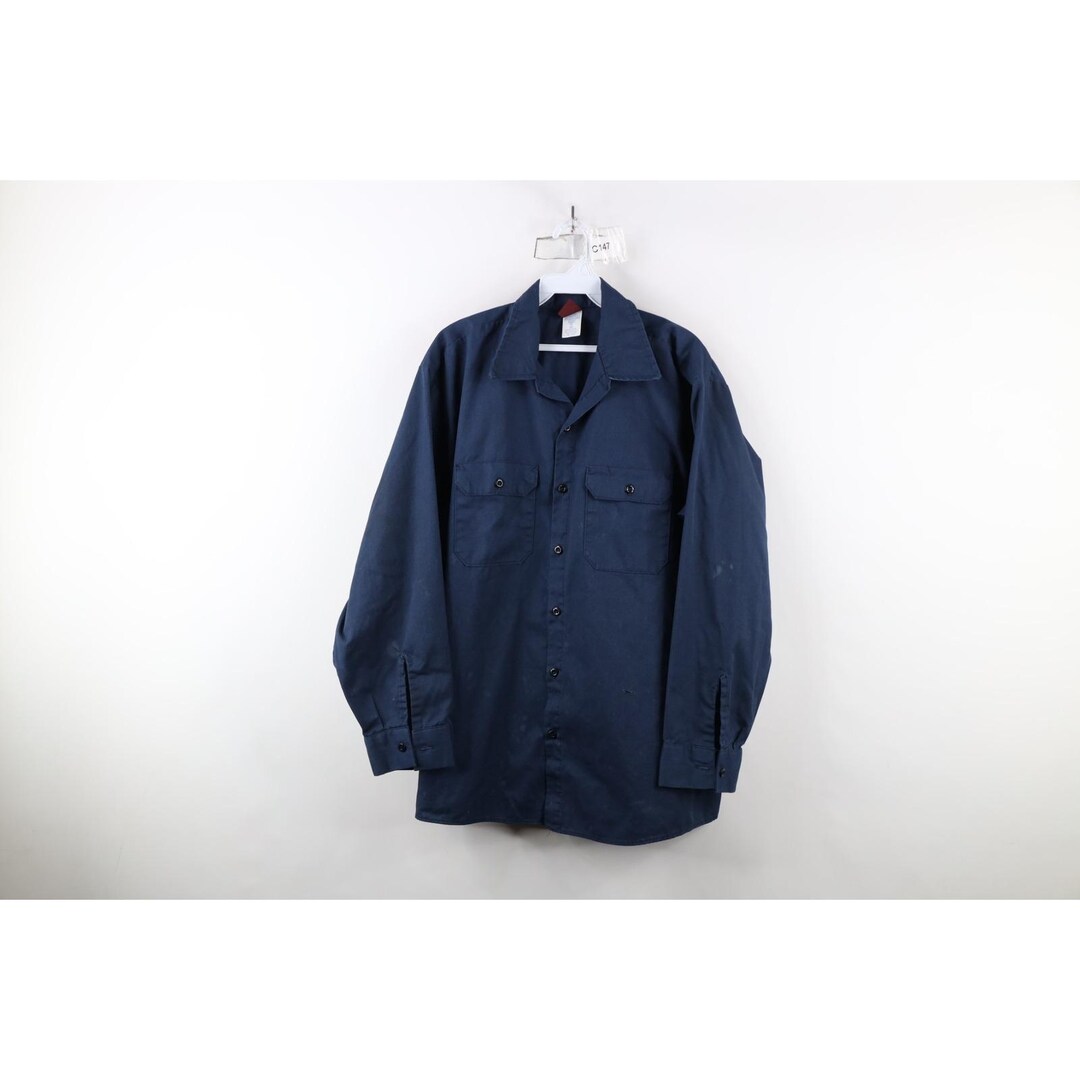 90s Big Ben Mens XL Distressed Workwear Mechanic Button Shirt Navy Blue ...