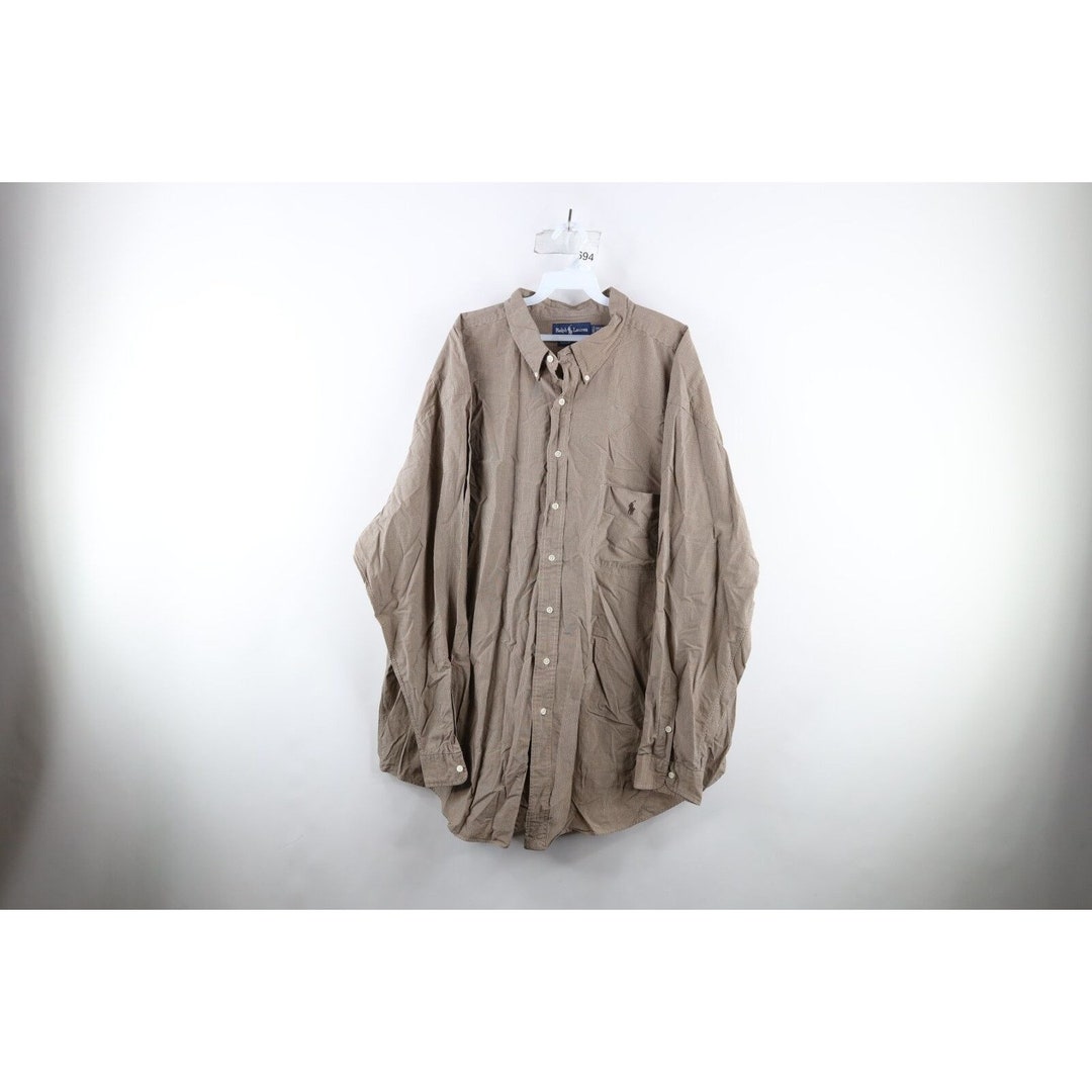 90s Ralph Lauren Mens 3XLT Faded Collared Button Down Shirt Brown Plaid ...
