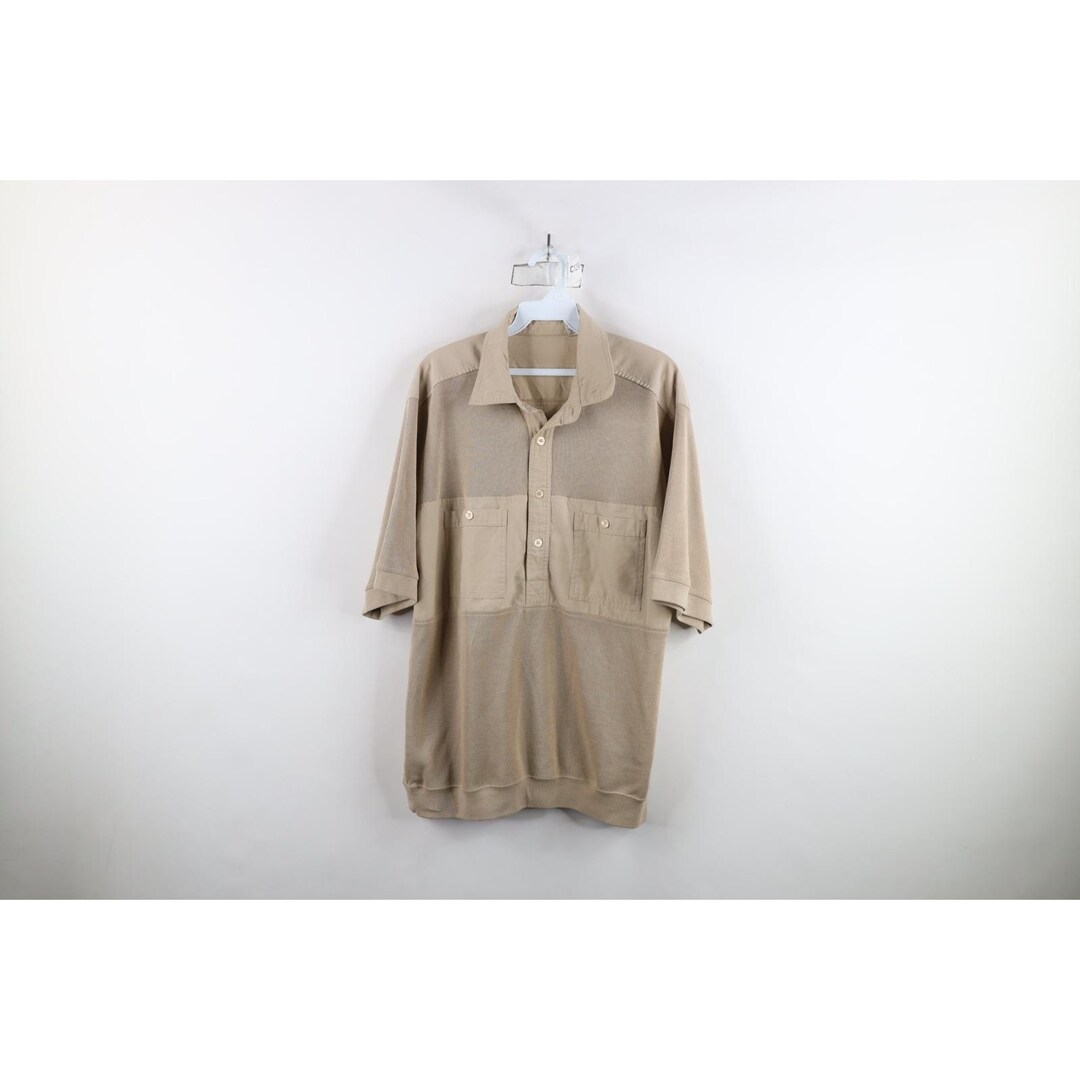 90s Streetwear Mens Large Faded Ribbed Knit Pullover Polo Shirt Beige ...
