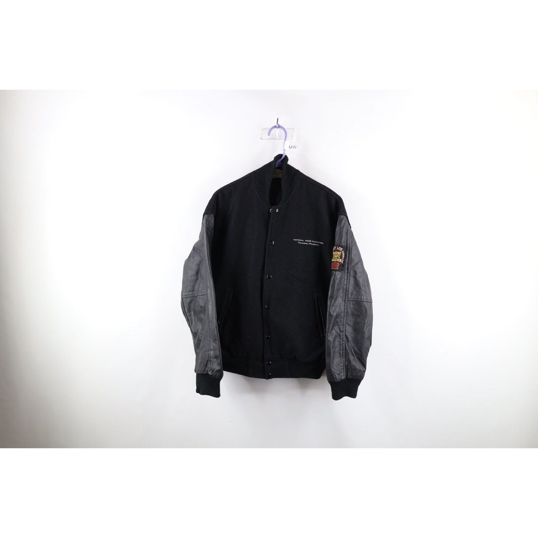 90s Mens L Wool Leather AIDS Project Marine Corps Marathon Varsity ...