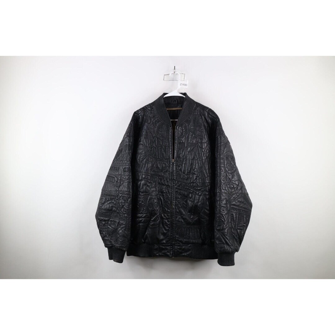 90s Streetwear Mens 2XL Distressed Pelle Leather Scarface Jacket Black ...