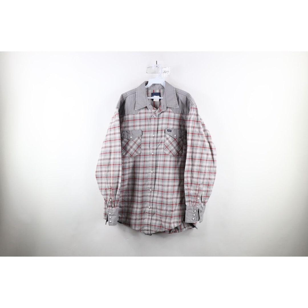 90s Wrangler Mens 2XLT Faded Western Rodeo Snap Button Collared Shirt ...