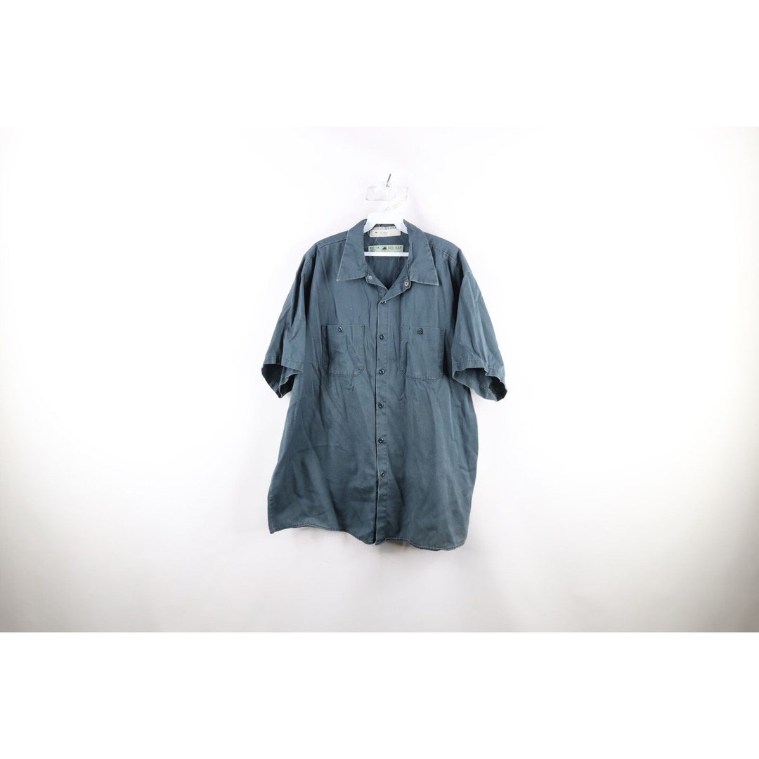 90s Streetwear Mens 2XL Long Thrashed Mechanic Work Button Shirt Green ...