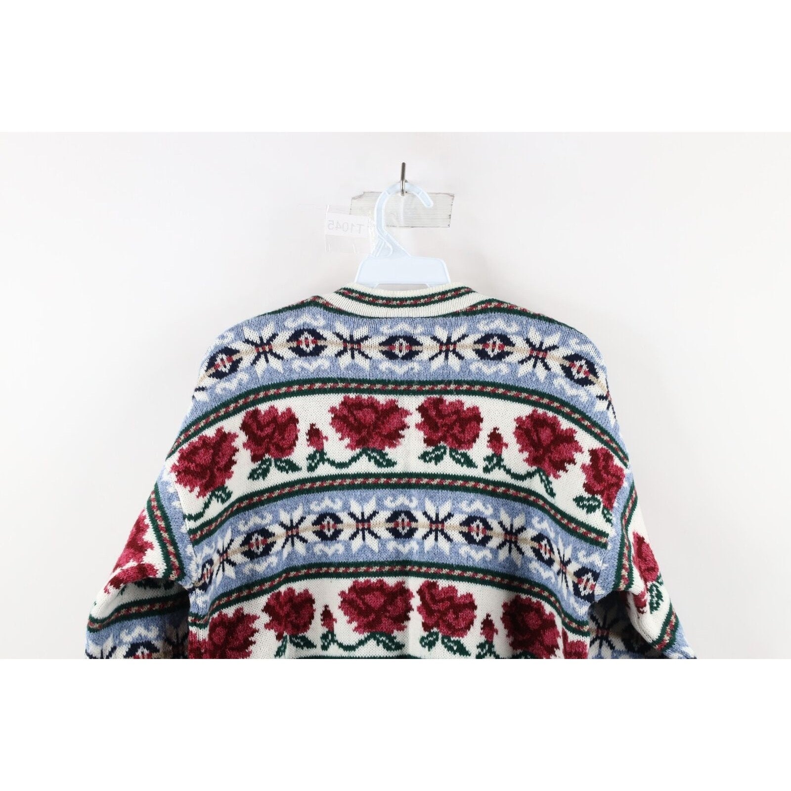 90s Country Primitive Womens Medium Fair Isle Rose Flower Knit Sweater ...