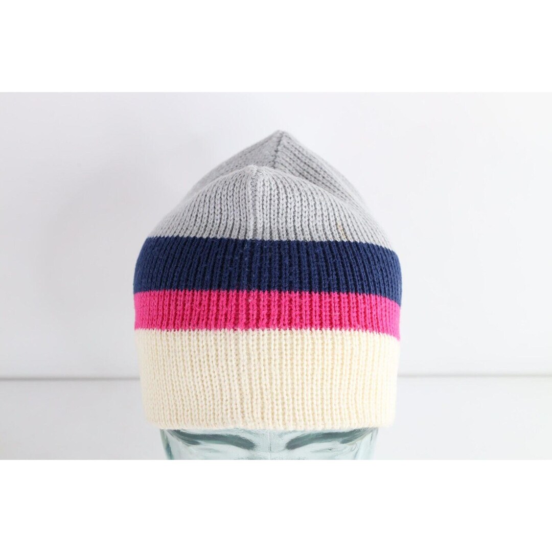 70s Streetwear Distressed Striped Color Block Wool Blend Knit Beanie ...