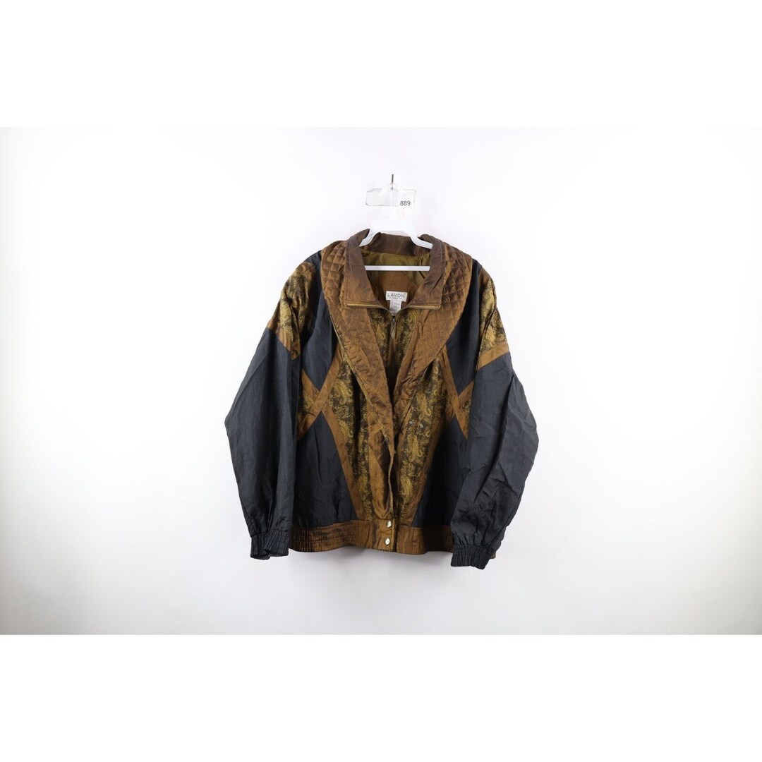 90s Streetwear Womens Large Distressed Color Block Paisley Windbreaker ...