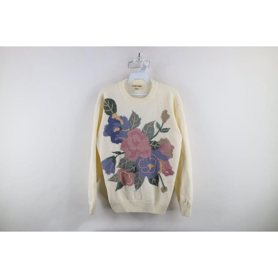 90s Country Primitive Womens XL Abstract Flower Knit Crewneck Sweater ...