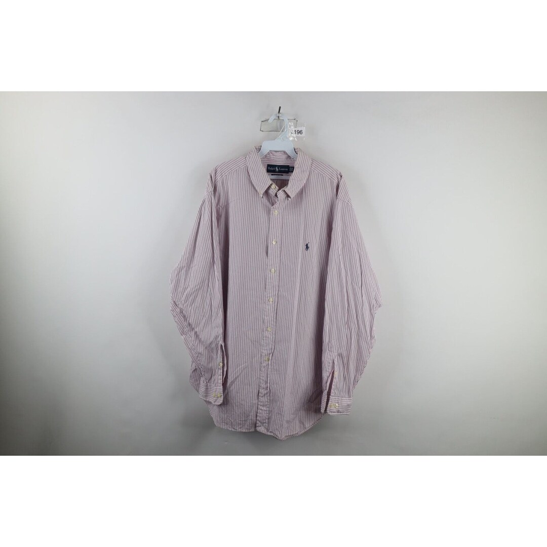 90s Ralph Lauren Mens 17.5 34/35 Classic Fit Striped Button Down Shirt Pink, Vintage Ralph ...