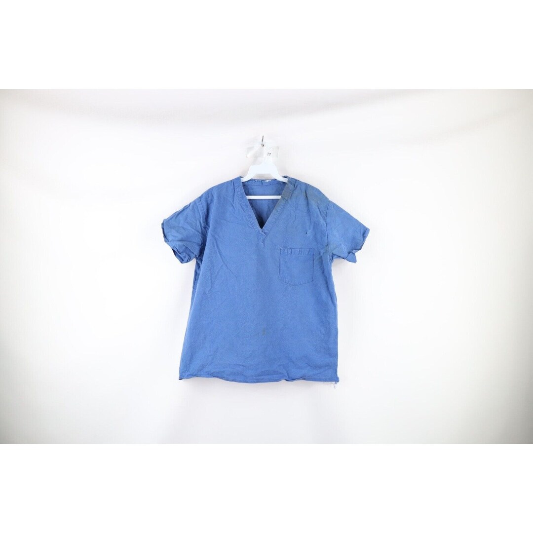 50s Mens Medium Thrashed Blank Canvas Mental Hospital Scrubs Shirt Blue ...