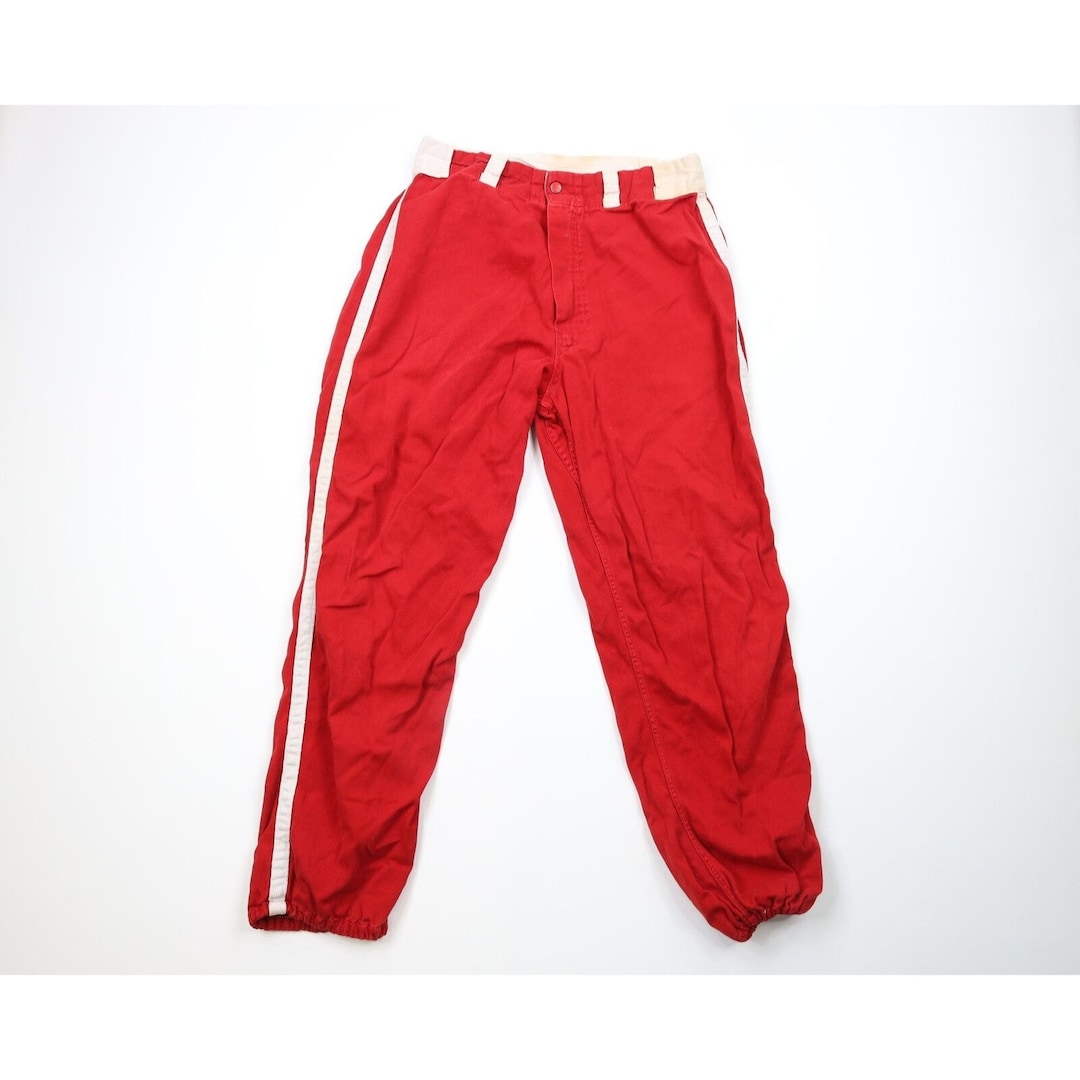 50s Mens 34 Distressed Striped Baseball Uniform Pants Red Cotton USA ...