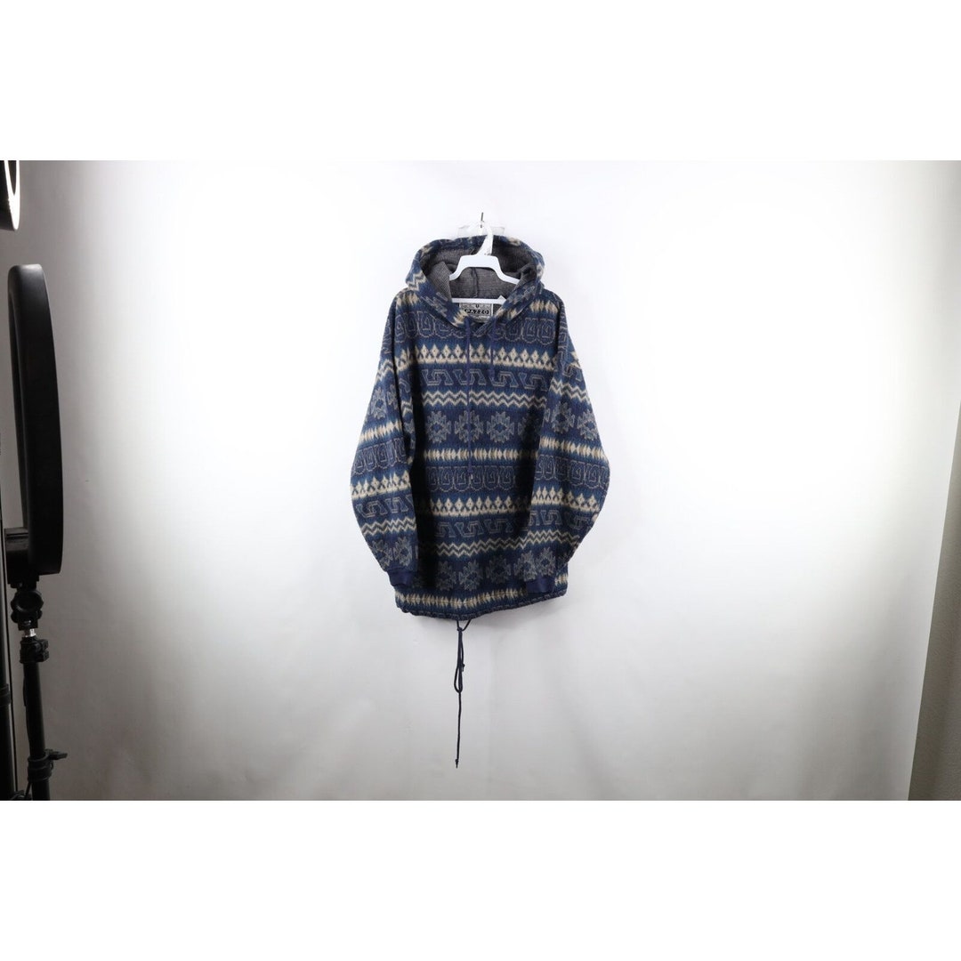 90s Streetwear Mens Large Faded Southwestern Geometric Fleece Hoodie ...