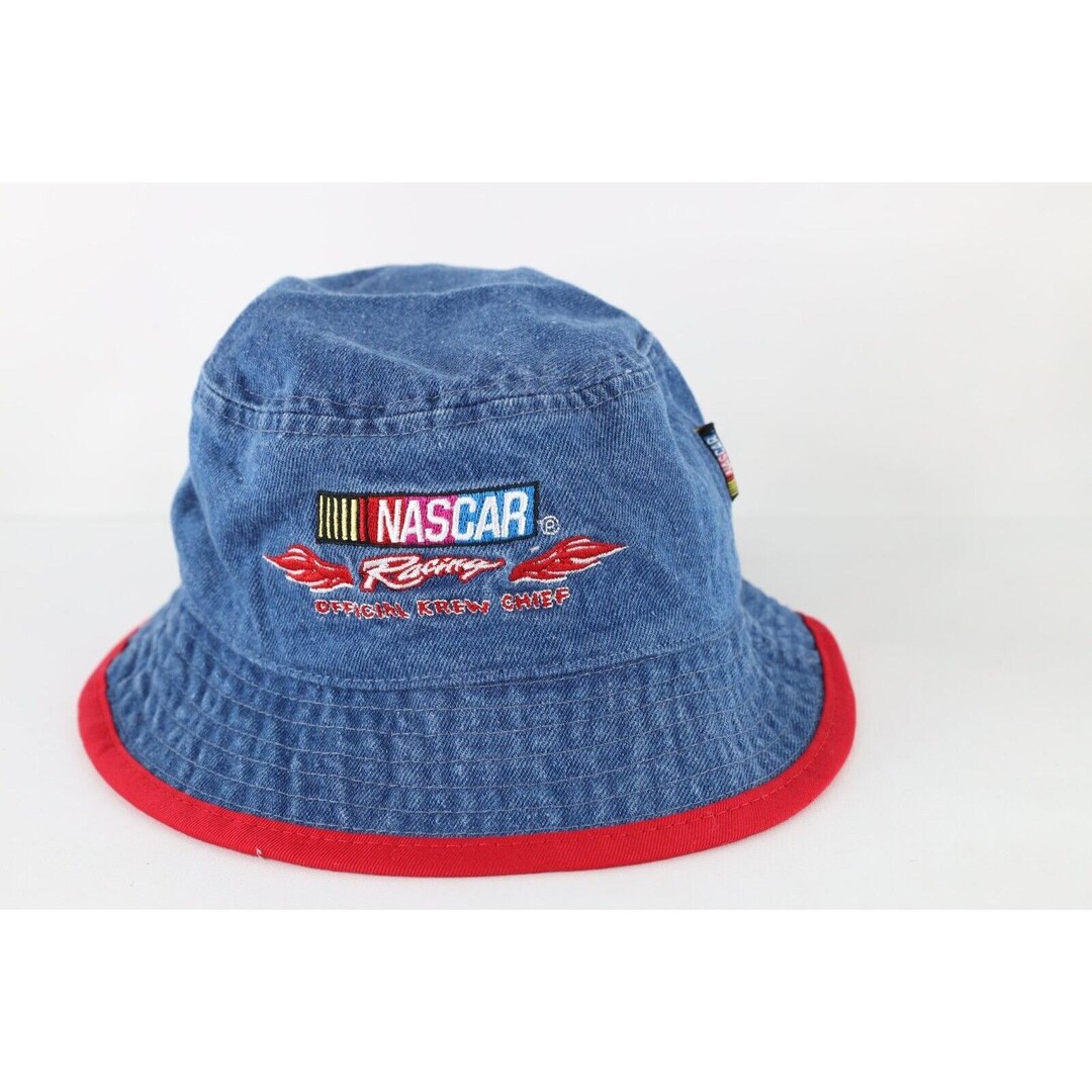 Deadstock Vintage 90s NASCAR Racing Fire Flames Denim Bucket Hat Cap ...