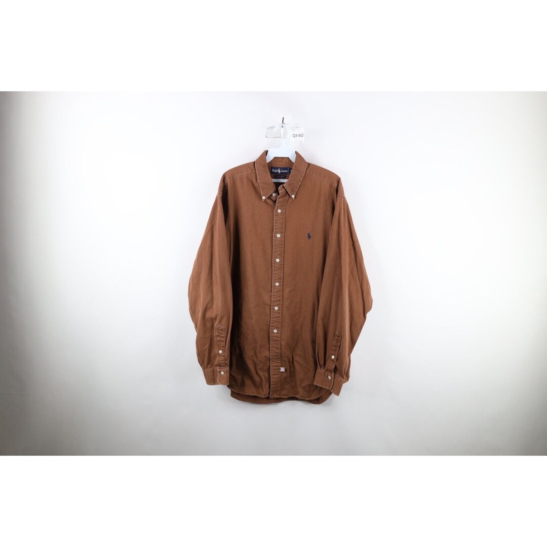 90s Ralph Lauren Mens XL Faded Collared Button Down Shirt Brown Cotton ...