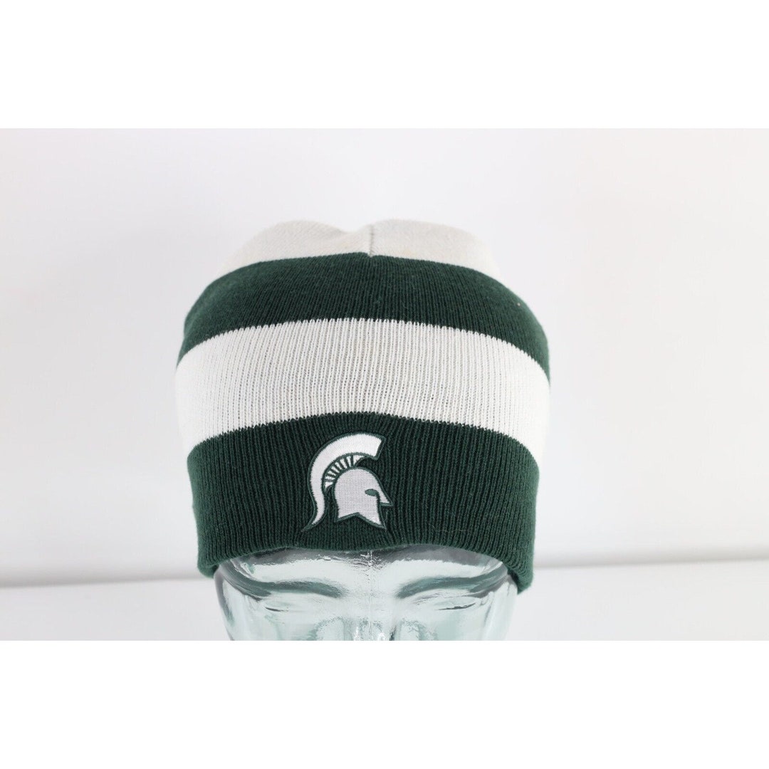 90s Striped Color Block Michigan State University Knit Beanie Hat Cap ...