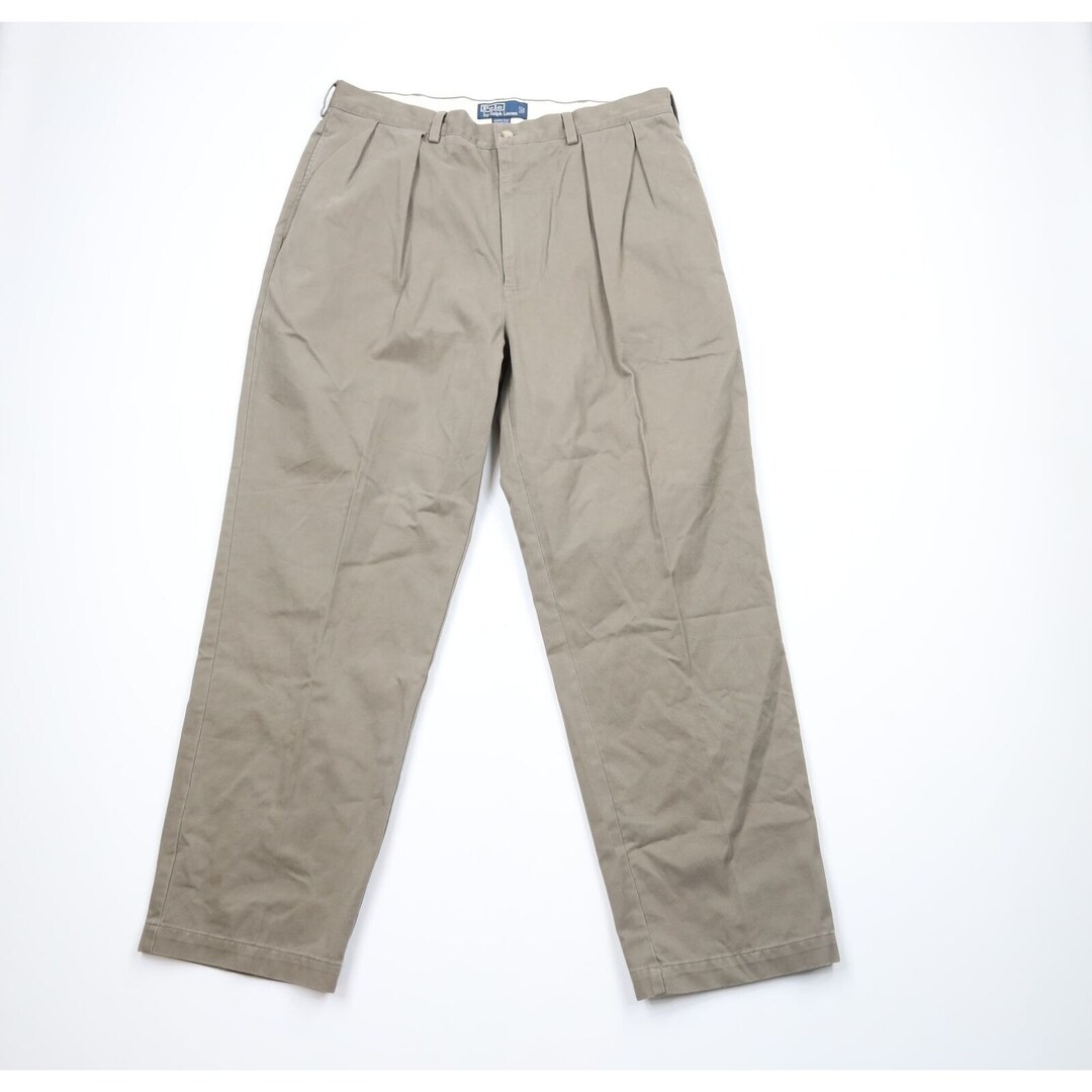 90s Ralph Lauren Mens 38x30 Faded Pleated Wide Leg Chino Pants Gray, Vintage Ralph Lauren Chino ...
