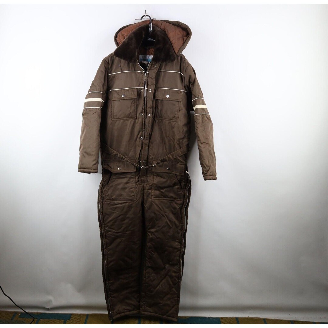 70s Streetwear Mens 40 Distressed Quilted Hooded Snowmobile Snow Suit ...