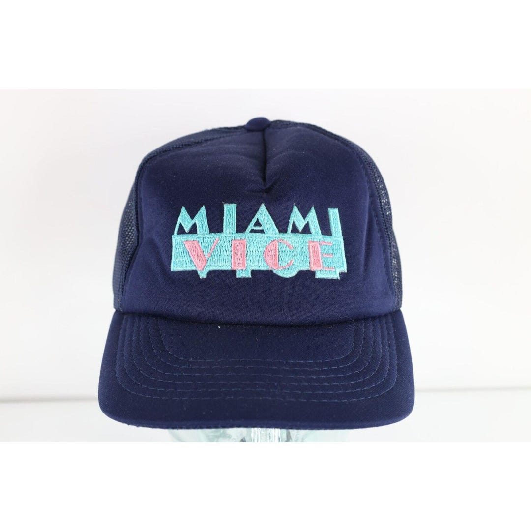 80s Streetwear Spell Out Miami Vice Trucker Hat Cap Snapback AS IS Blue ...