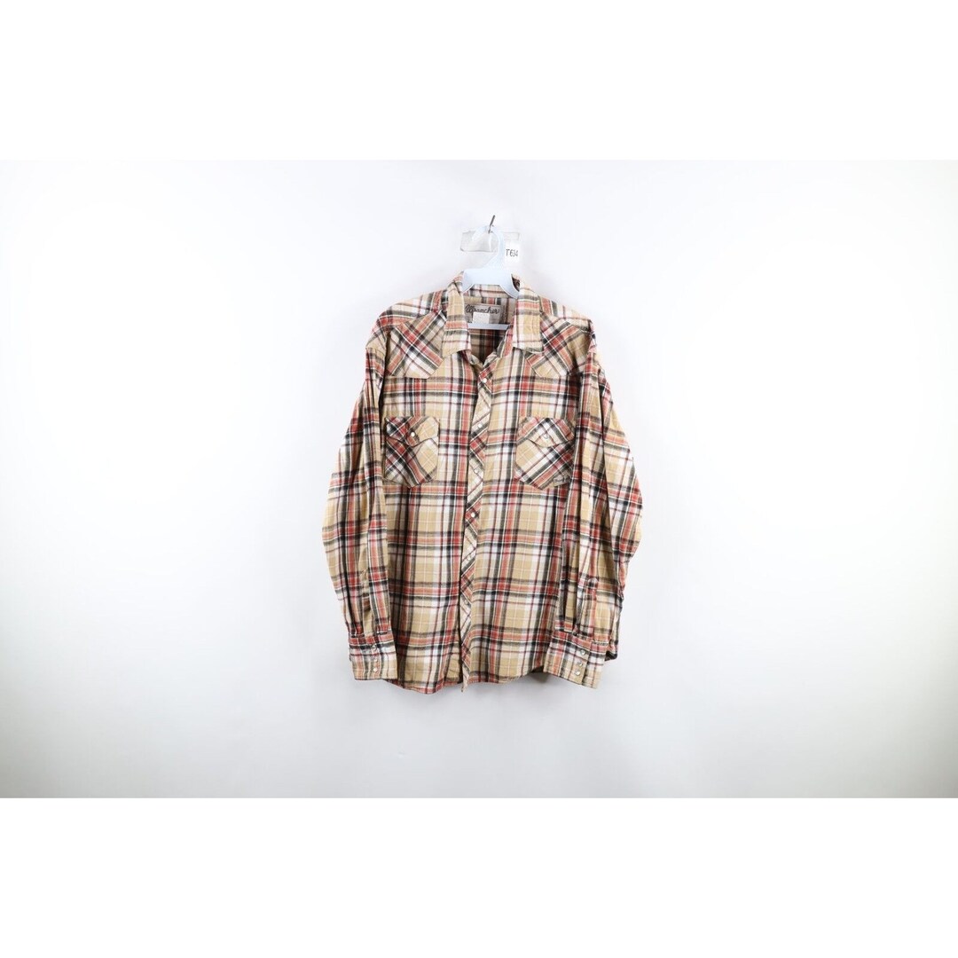 90s Wrangler Mens XL Western Rodeo Collared Flannel Snap Button Shirt ...