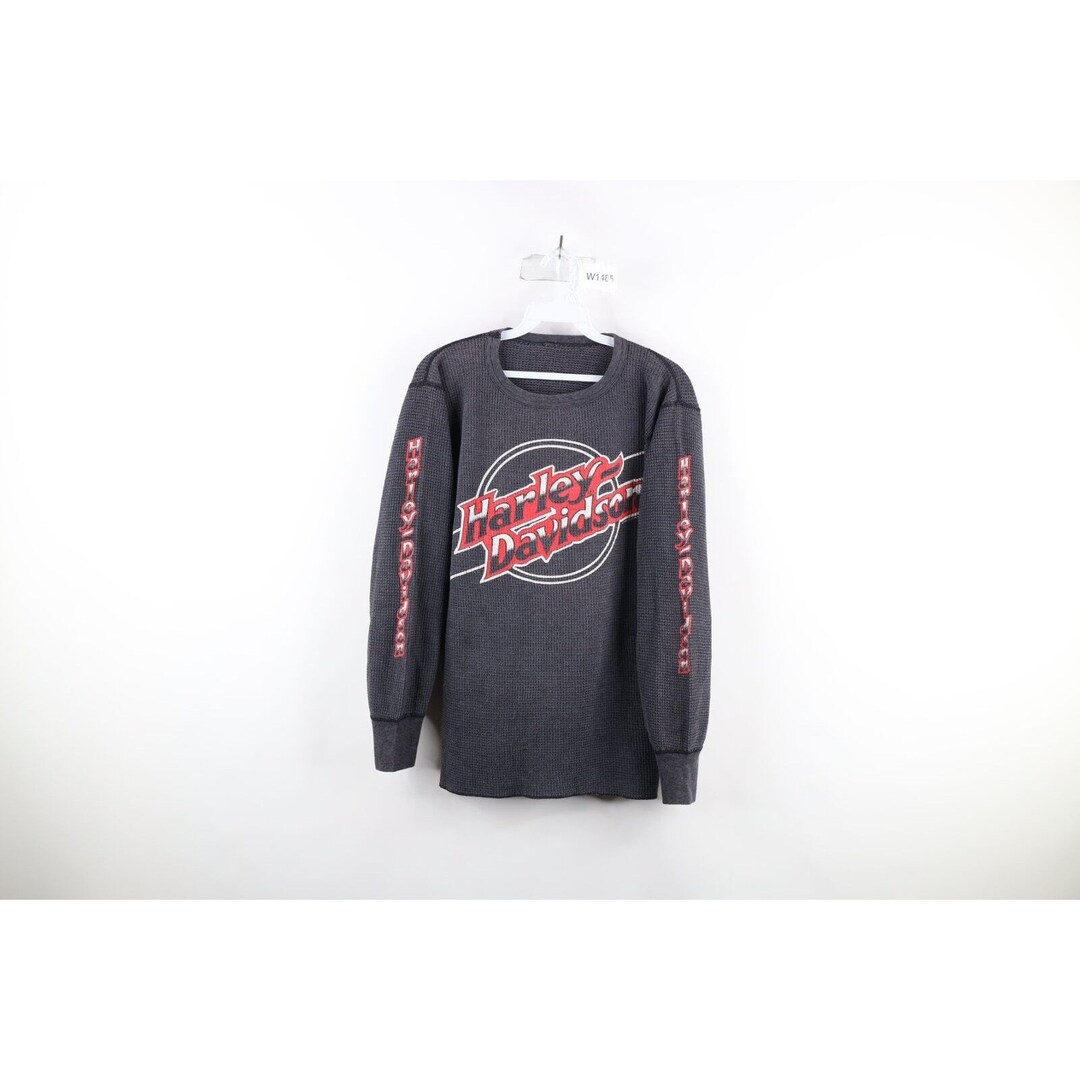 90s Harley Davidson Mens Medium Faded Thermal Waffle Knit Long Sleeve T ...