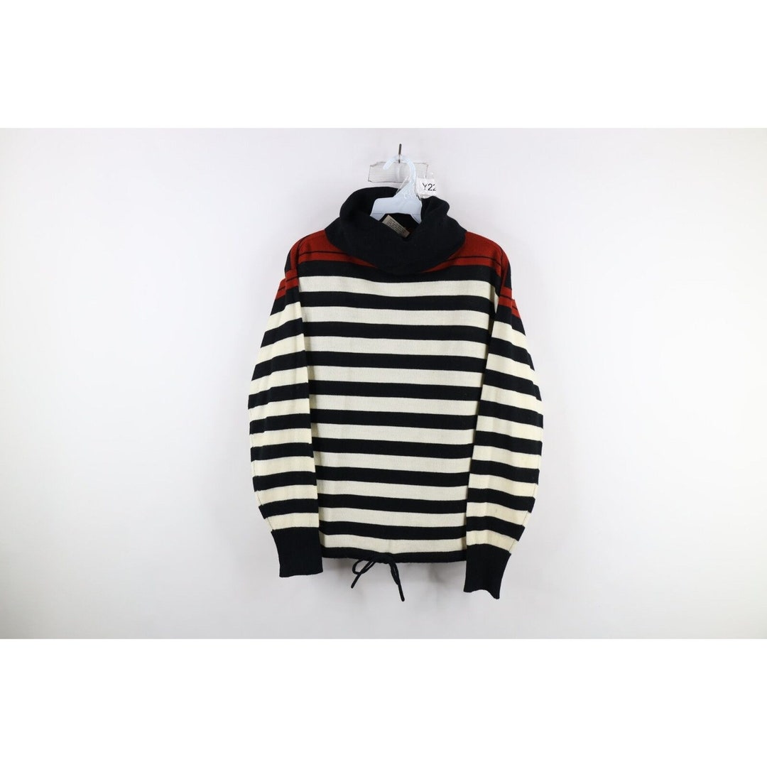 60s 70s Mid Century Modern MCM Womens Large Striped Knit Turtleneck ...