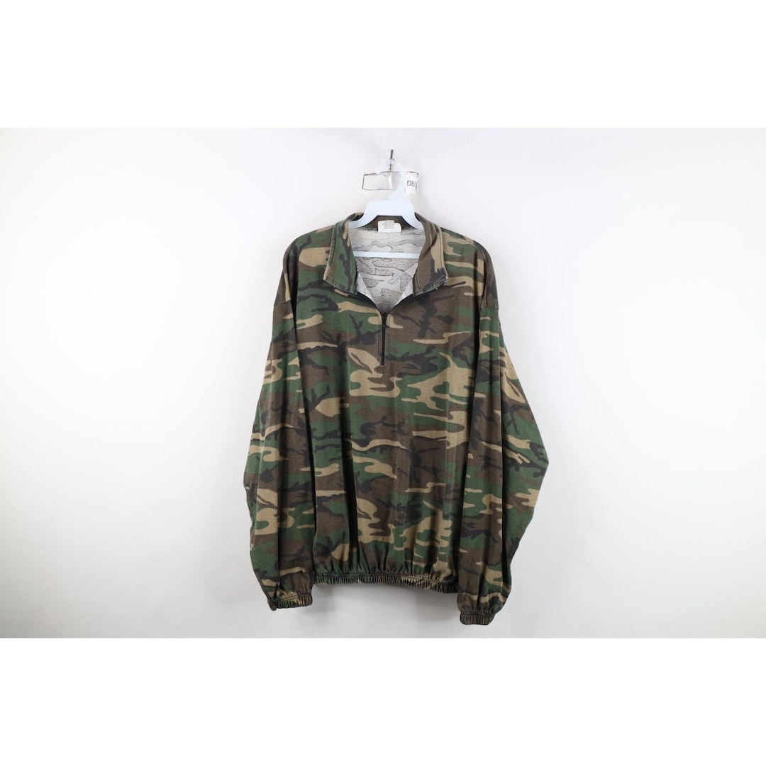 90s Streetwear Mens XL Faded Half Zip Pullover Jacket Top Camouflage ...