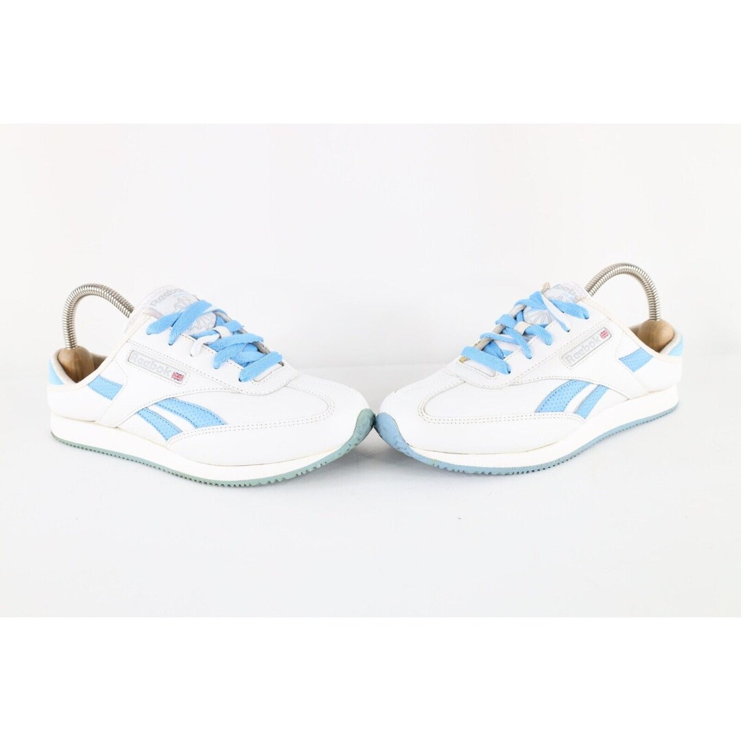 90s Reebok Womens 8 Distressed Spell Out Leather Slip on Shoes White ...