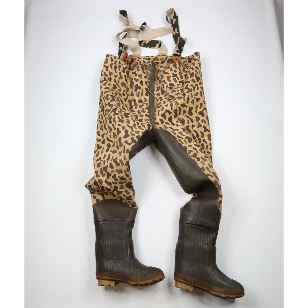 70s Hodgman Mens 9 Distressed Waterproof Camouflage Boot Waders Pants ...