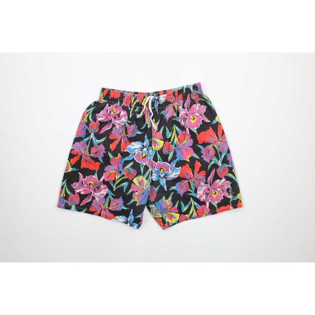 90s Streetwear Mens Large Faded Flower Above Knee Shorts Cotton USA ...