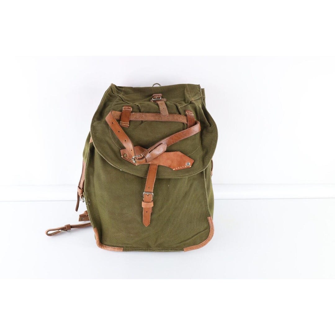 Vintage Romania Military Heavyweight Leather Trim Canvas Rucksack ...