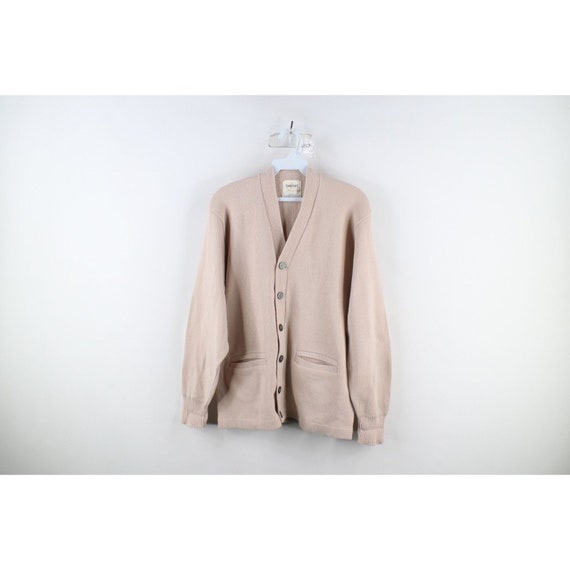 50s 60s Mens 42 Blank Knit Kurt Cobain Cardigan Sweat… - Gem