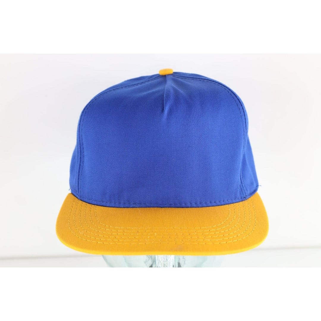 90s Streetwear Blank Color Block Snapback Hat Cap Blue Yellow USA ...