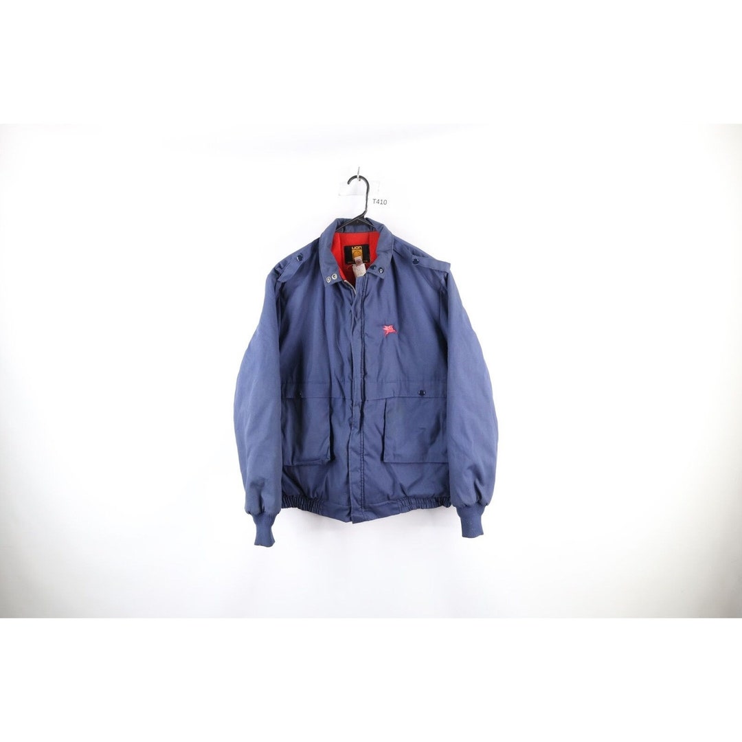 70s Mens Large Distressed Mobil Gas Pegasus Full Zip Jacket Blue USA ...