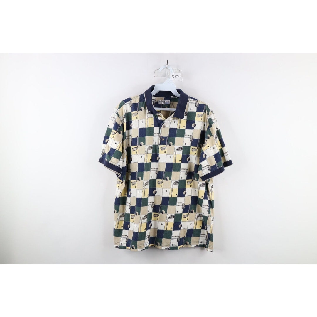 90s Streetwear Mens Medium Faded Golf All Over Print Polo Shirt Cotton ...