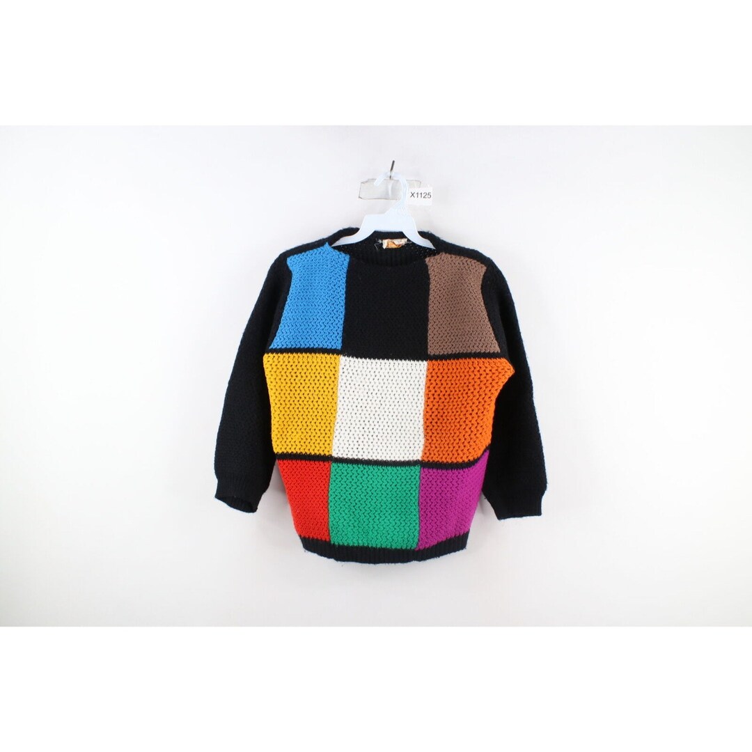 50s 60s Mid Century Modern MCM Womens Small Rainbow Checkered Knit ...