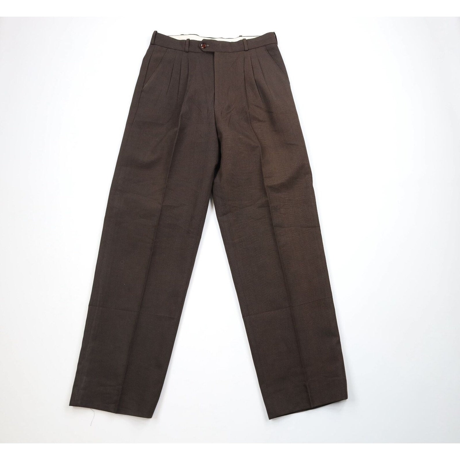 70s Streetwear Mens Size 30x32 Pleated Wide Leg Chino Pants Brown Plaid ...