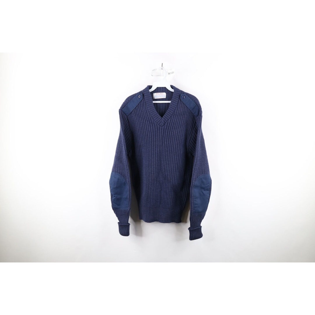70s Mens 42 Heavyweight Ribbed Wool Knit Commando Military Sweater USA ...