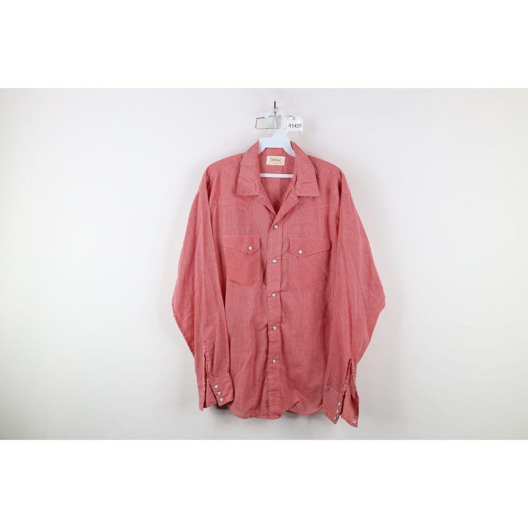 50s Rockabilly Mens Large Western Snap Button Shirt Gingham Plaid USA ...