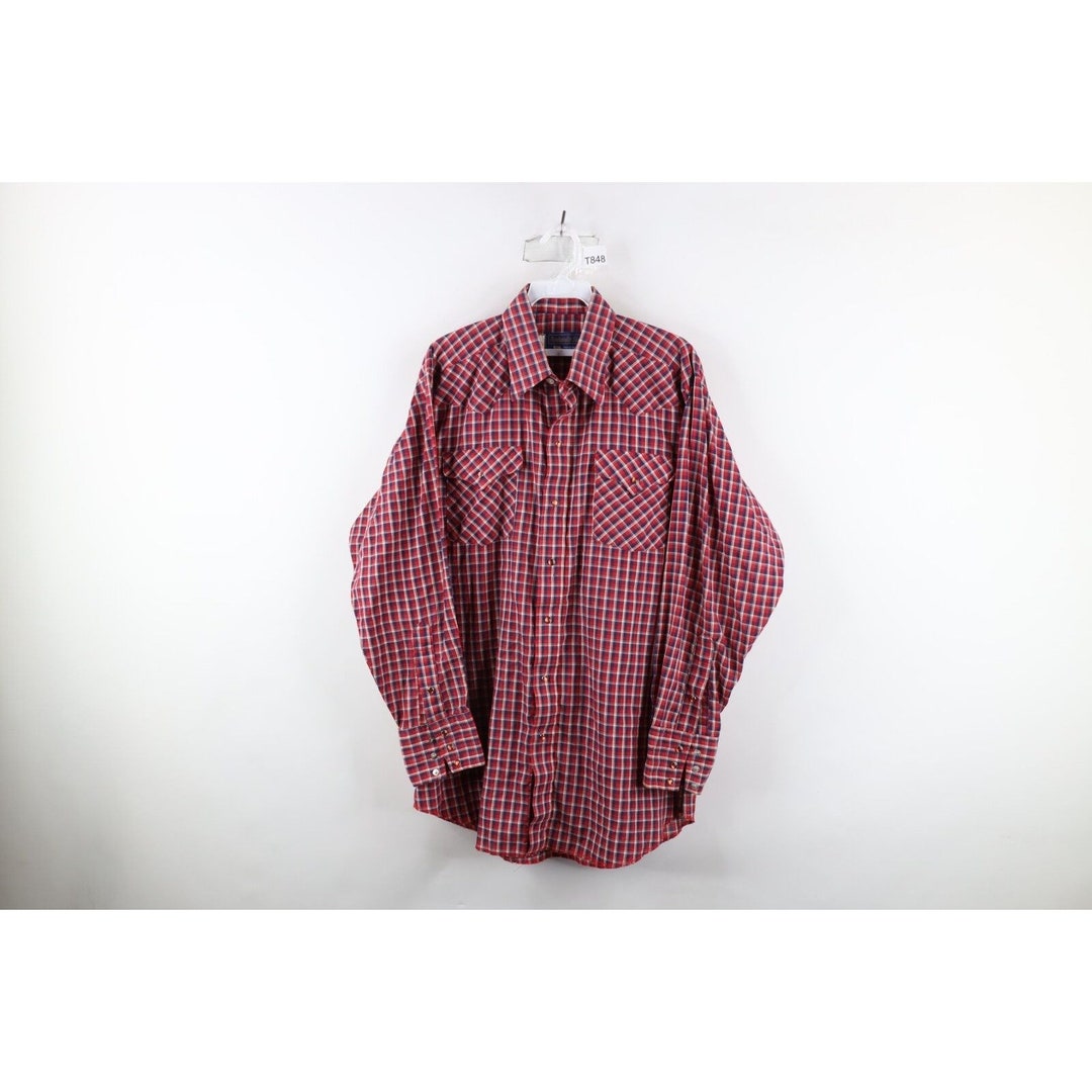 70s Rockabilly Mens 16 33 Faded Western Snap Button Collared Shirt USA ...