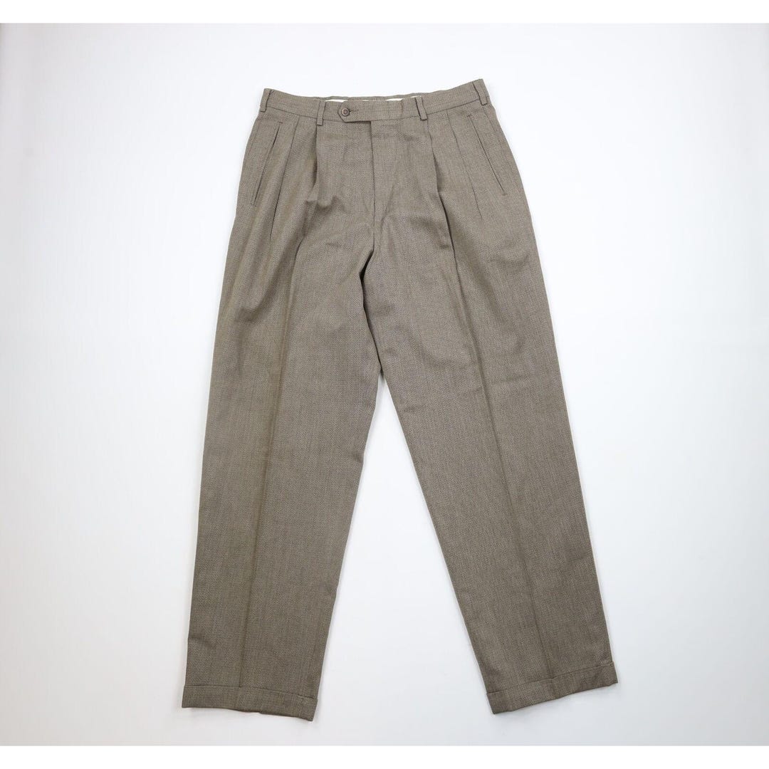 90s Streetwear Mens 32x32 Worsted Wool Blend Pleated Cuffed Chino Pants ...