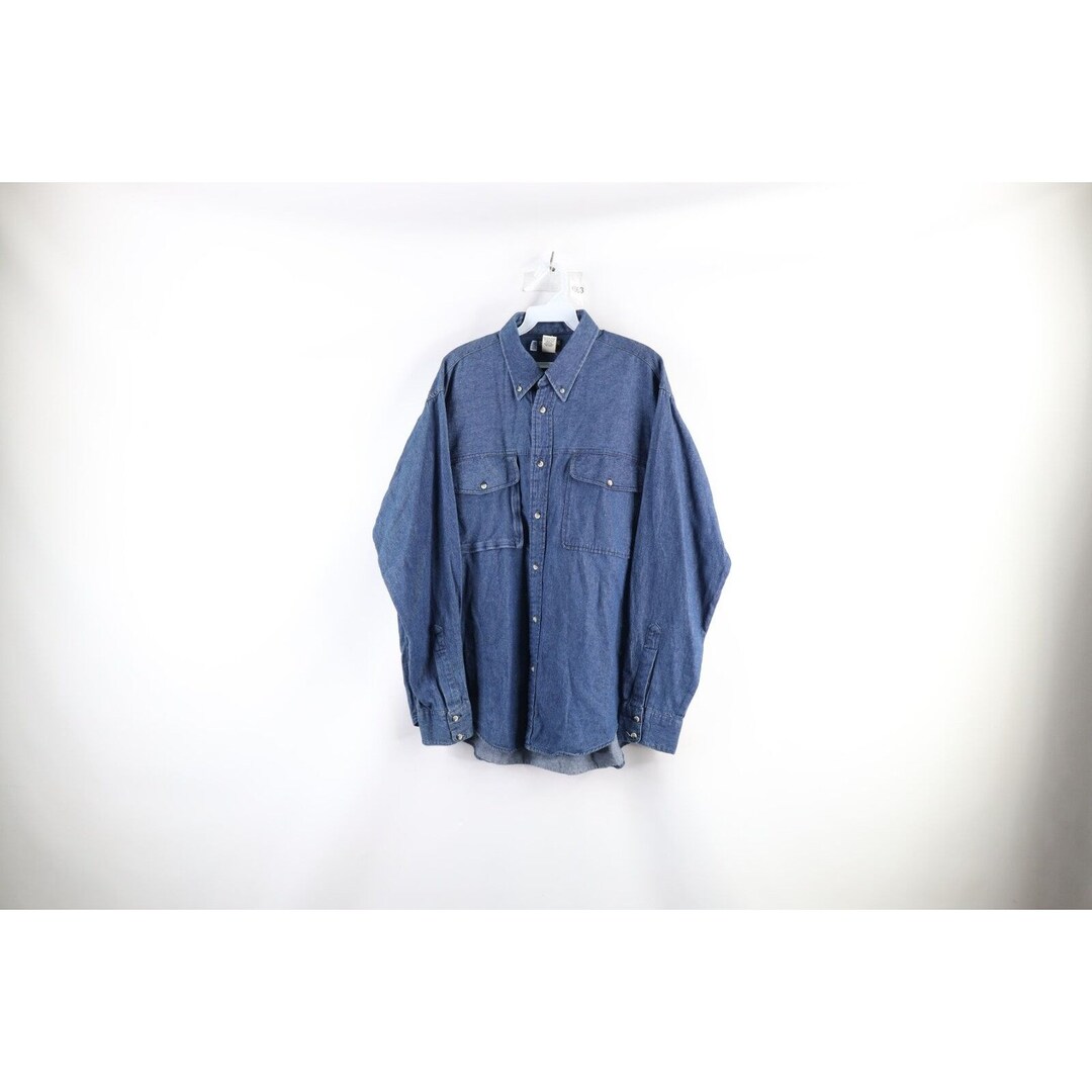 90s Streetwear Mens Large Faded Big Pocket Denim Jean Button Shirt USA ...