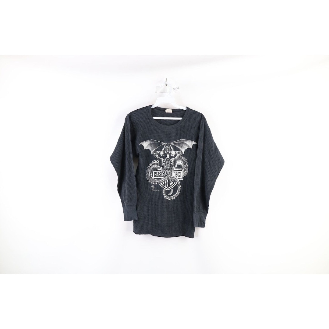 80s Harley Davidson Mens M Faded Gargoyle Dragon Thermal Waffle Knit T ...