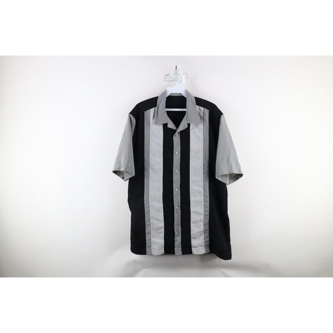 90s Rockabilly Mens Medium Panel Color Block Short Sleeve Button Shirt ...