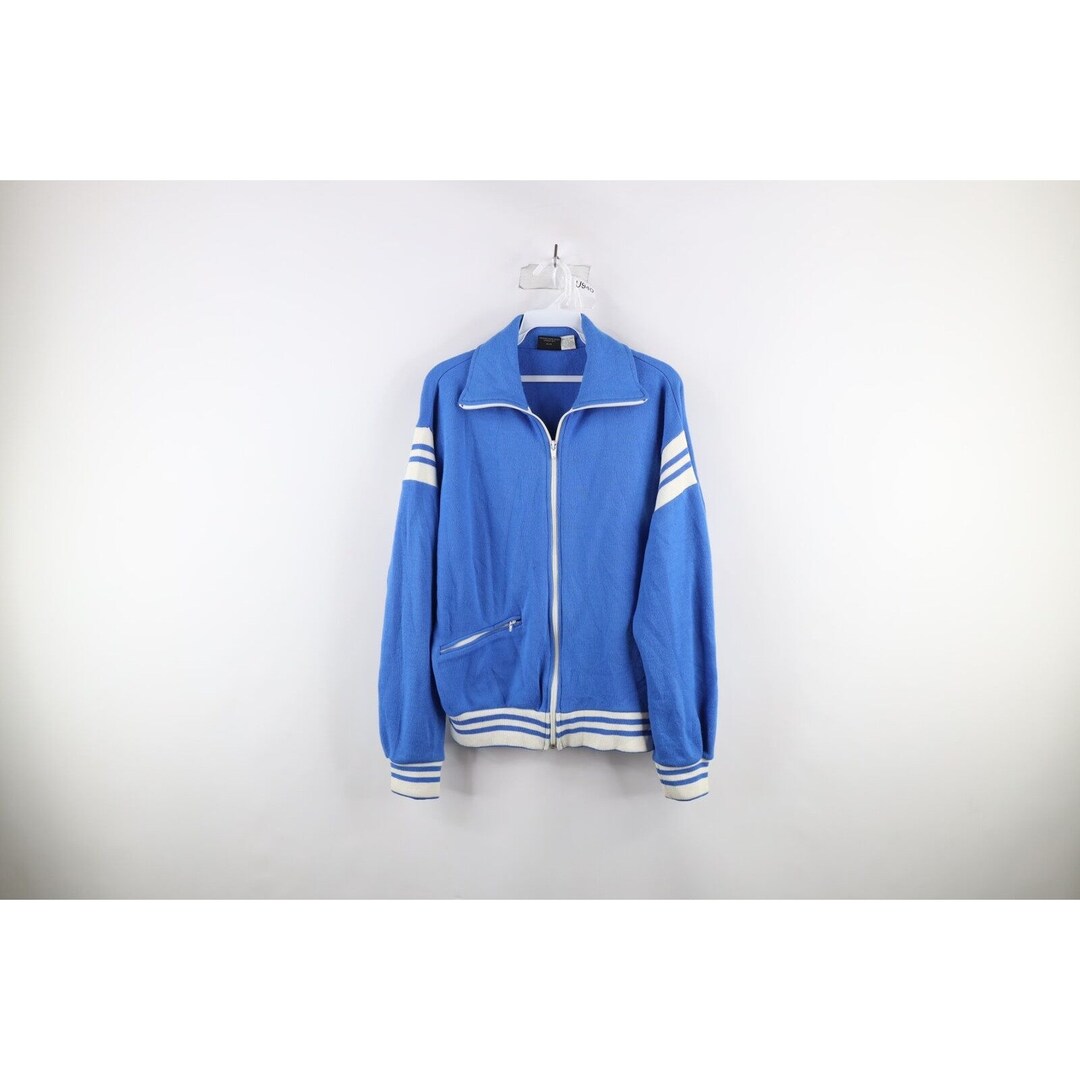 60s 70s Streetwear Mens Medium Striped Full Zip Tennis Track Jacket USA ...