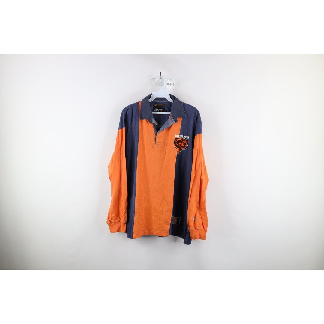 90s Mens XL Distressed Spell Out Chicago Bears Long Sleeve Rugby Polo ...