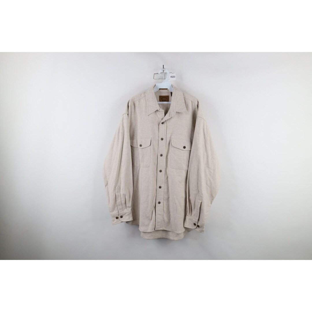 90s Streetwear Mens Large Heavyweight Chamois Cloth Button Shirt Beige ...