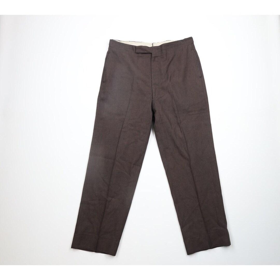 50s 60s Streetwear Mens 34x28 Wool Chinos Trousers Pants Heather Brown ...